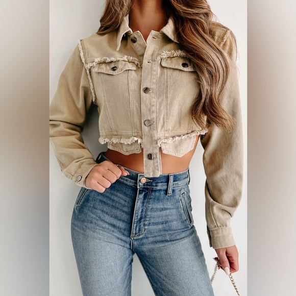 Jackets & Coats | Raw Hem Button Up Cropped Denim Top | Poshmark